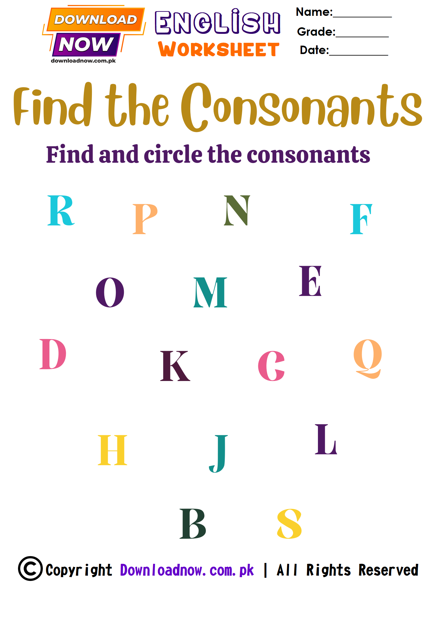 Identifying Consonants - Free Printable Worksheets