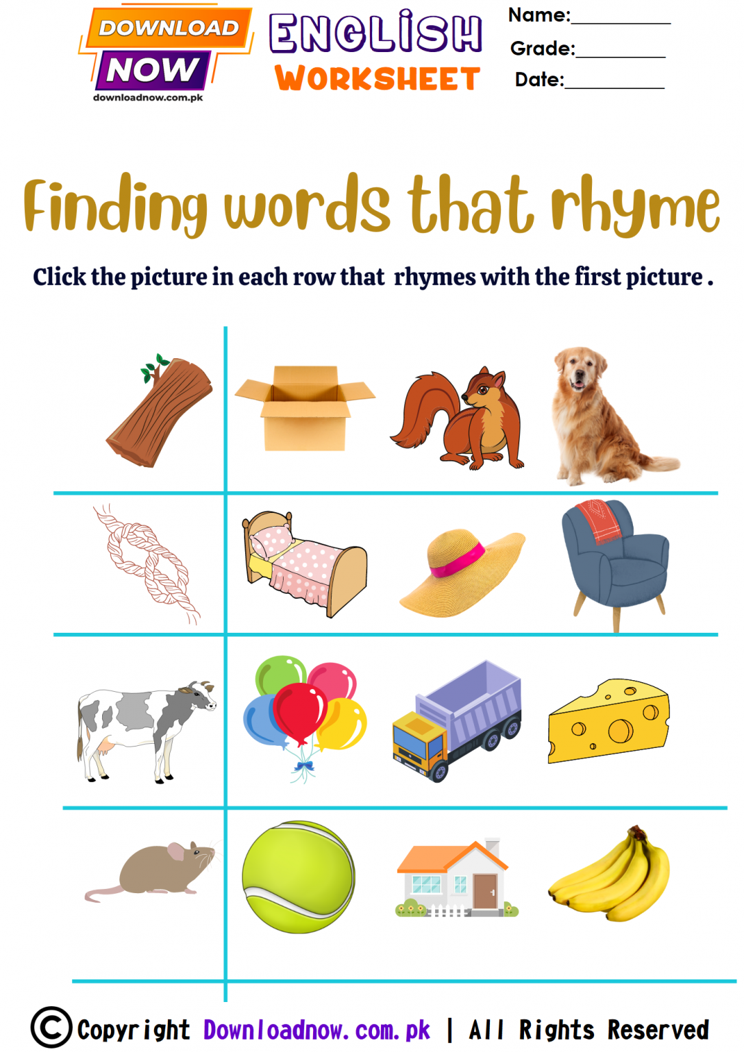 1-Matching pictures that rhyme - Free Printable Worksheets