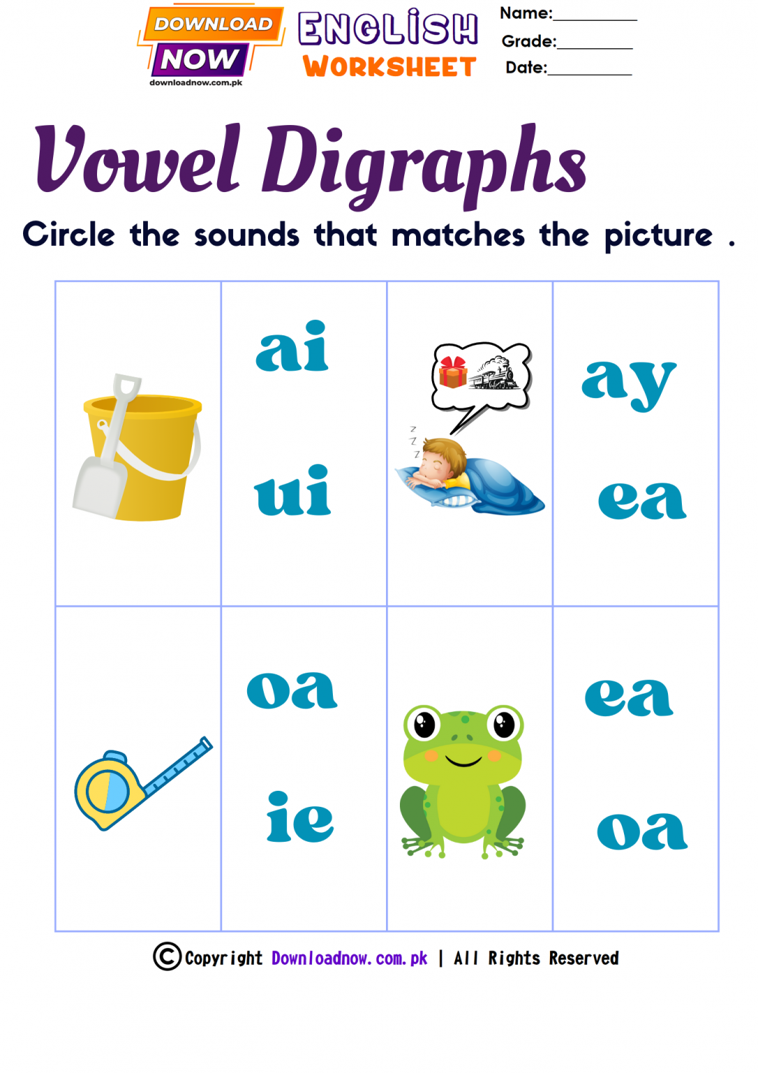 1-Vowel Digraphs - Free Printable Worksheets