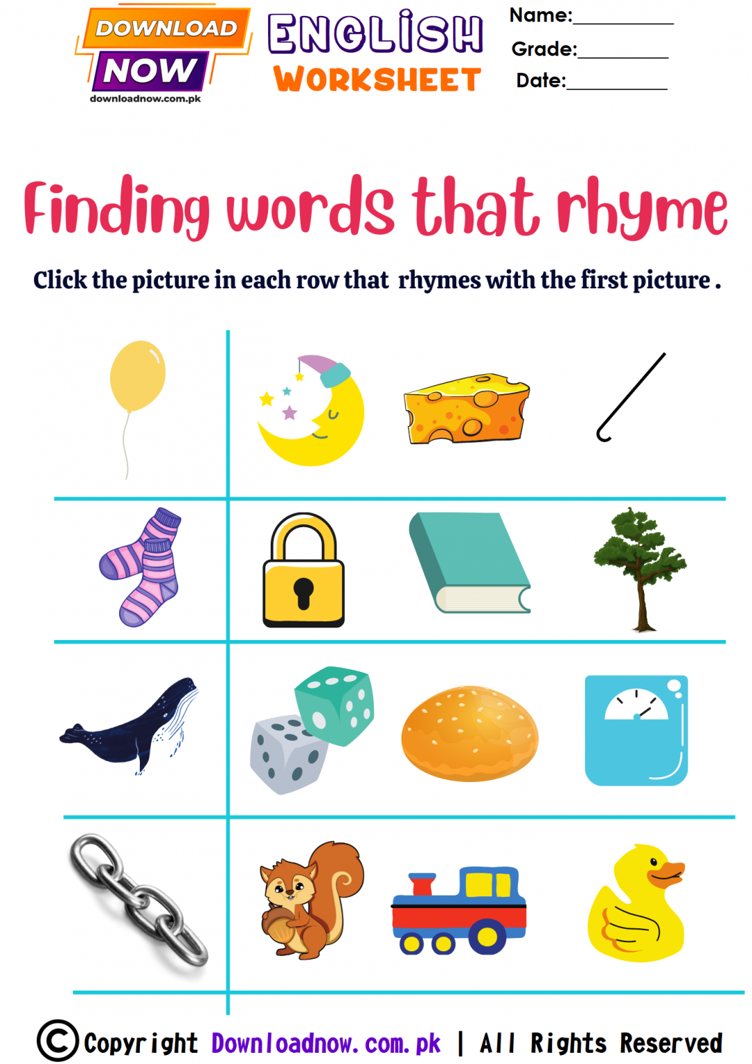 2-Matching pictures that rhyme - Free Printable Worksheets