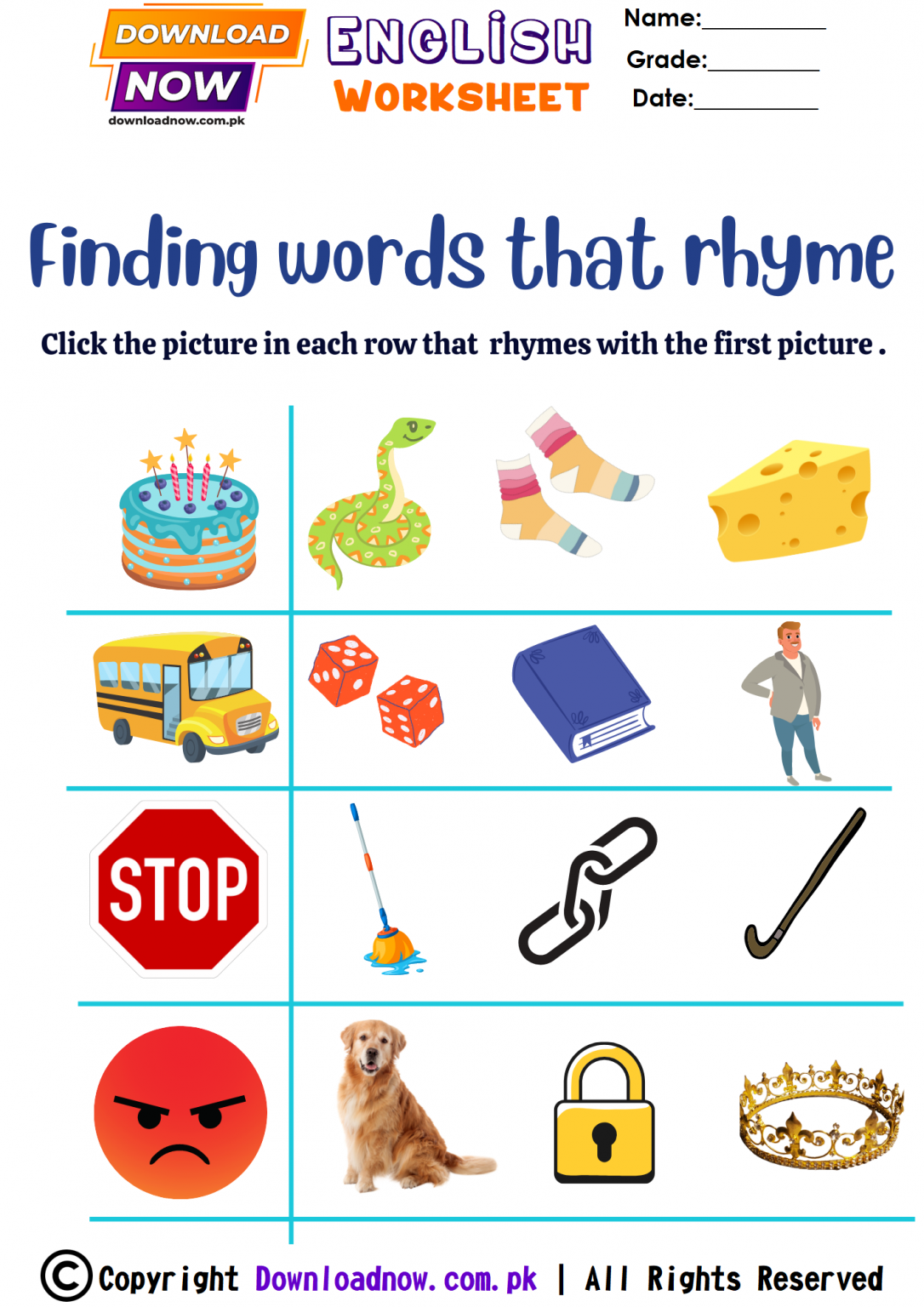 5-Matching pictures that rhyme - Free Printable Worksheets
