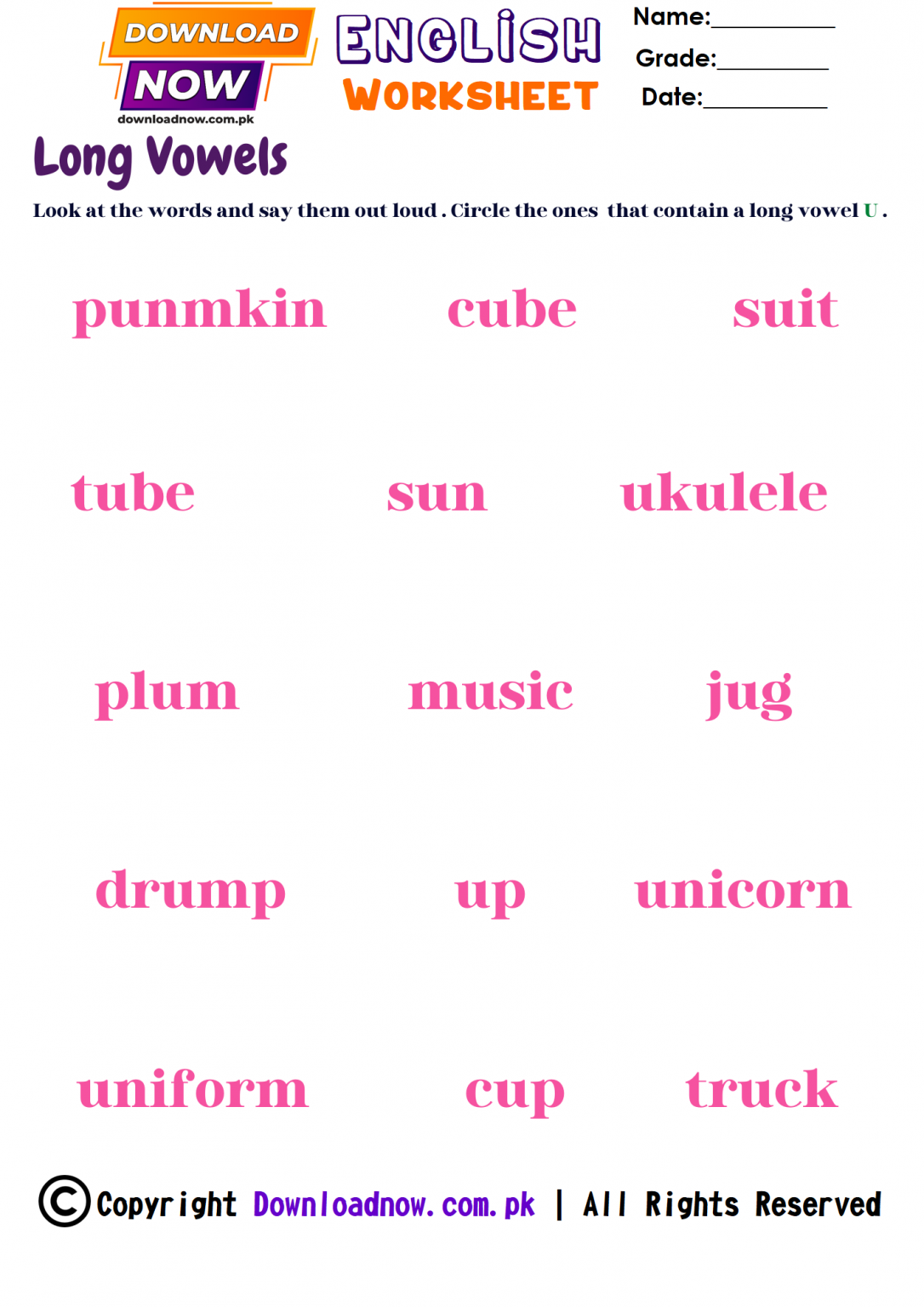 5-kindergarten-words-circle-letters-long-vowels - Free Printable Worksheets