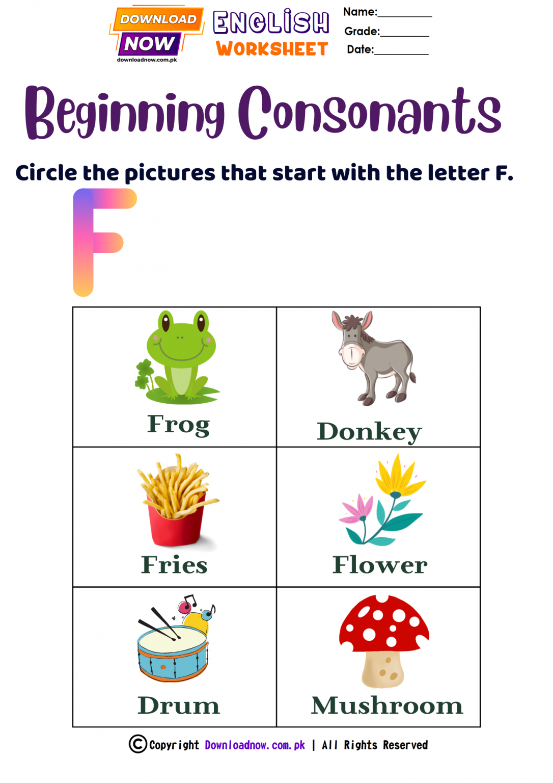 Beginning Consonants letter F - Free Printable Worksheets