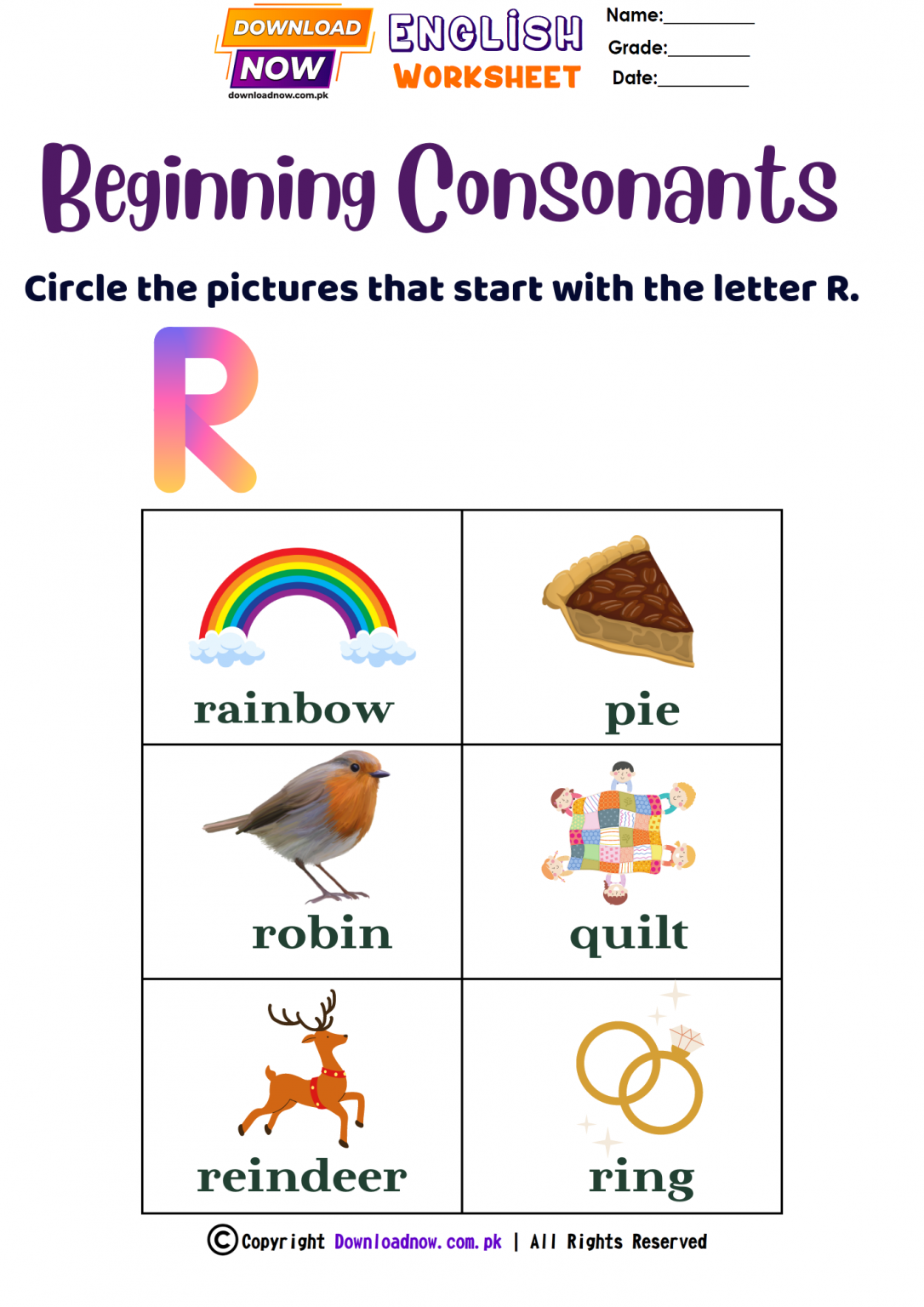 Beginning Consonants letter r - Free Printable Worksheets
