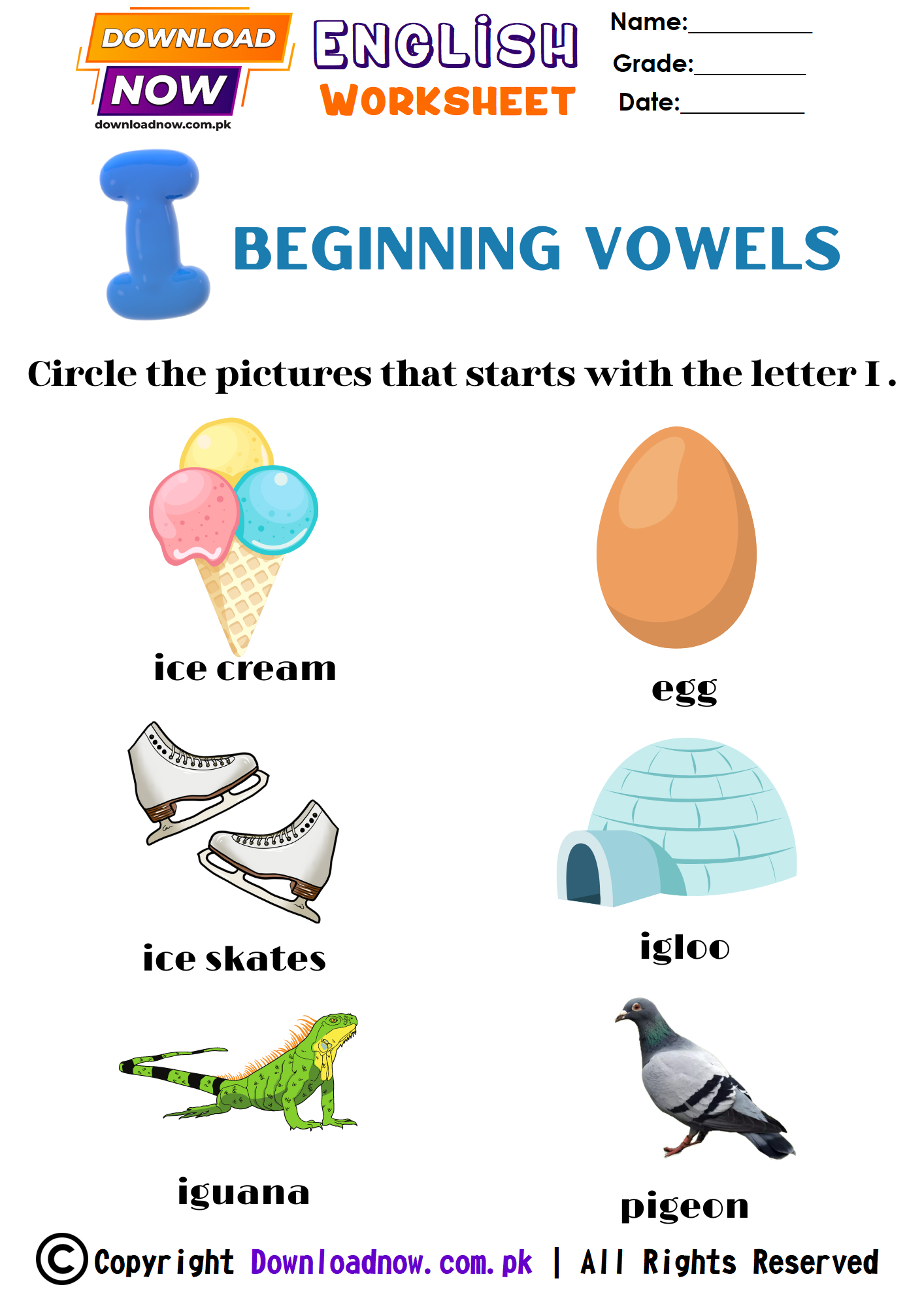 Beginning Vowels - Free Printable Worksheets
