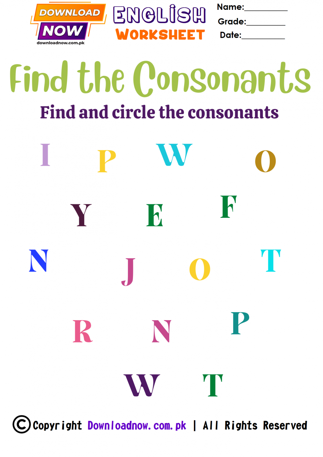 Identifying Consonants b - Free Printable Worksheets